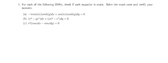 Solved 1·For each of the following ODES, check if each | Chegg.com