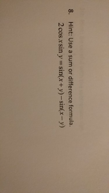 Solved Hint: Use a sum or difference formula. 2 cos x sin y | Chegg.com