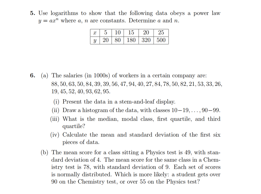 Solved 5. Use logarithms to show that the following data | Chegg.com