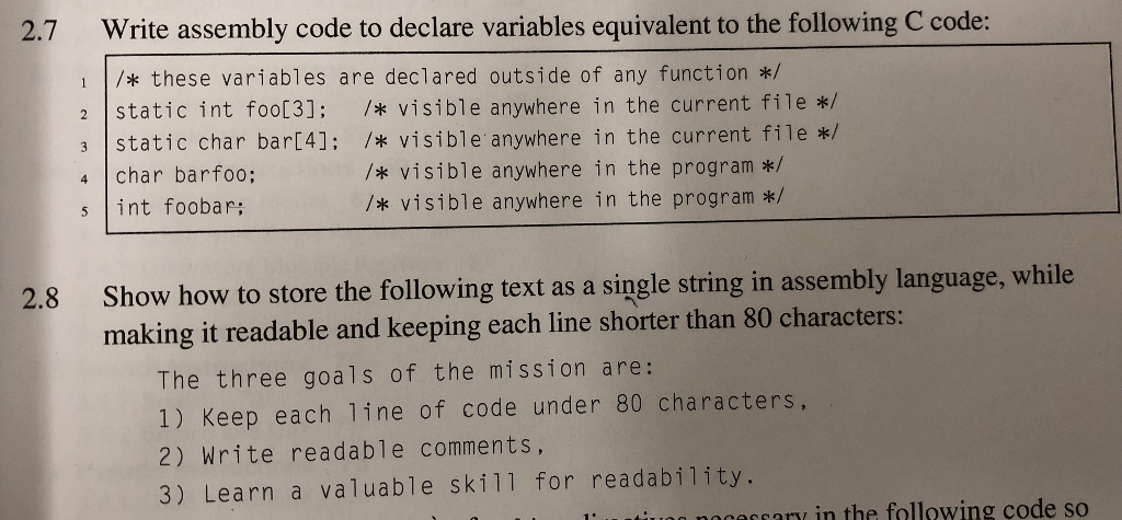 Write Assembly Code To Declare Variables Equivalent