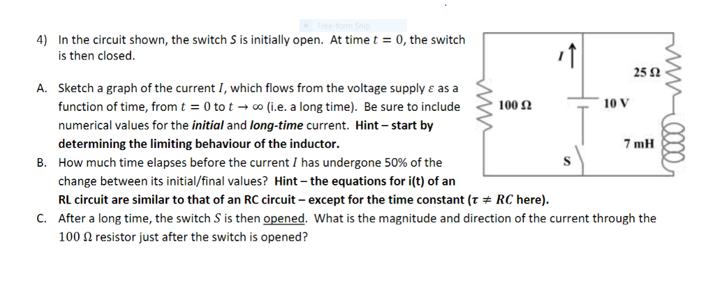 Solved In the circuit shown, the switch 5 is initially open. | Chegg.com