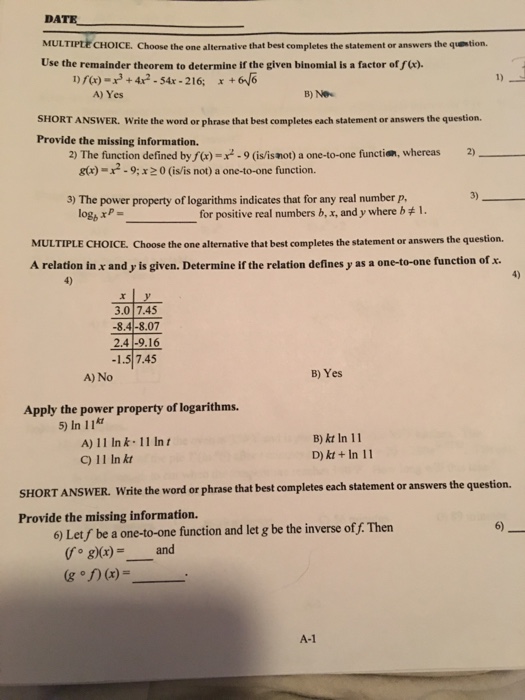 Solved Use the remainder theorem to determine if the given | Chegg.com