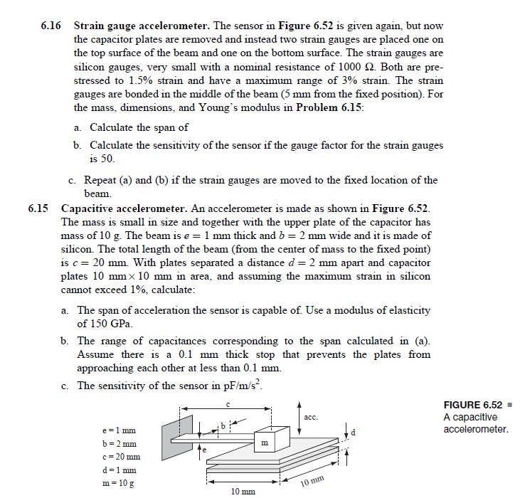 Strain gauge accelerometer. The sensor in Figure 6.52 | Chegg.com