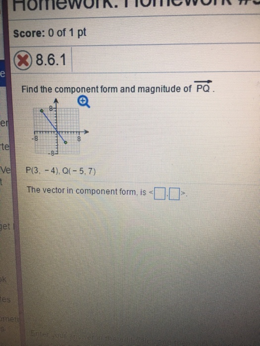 Solved Find the component from and magnitude of vector PQ. | Chegg.com