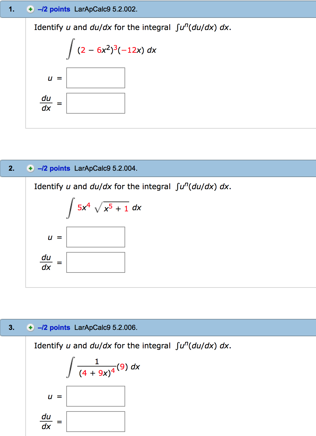 Solved Identify u and du/dx for the integral integral | Chegg.com