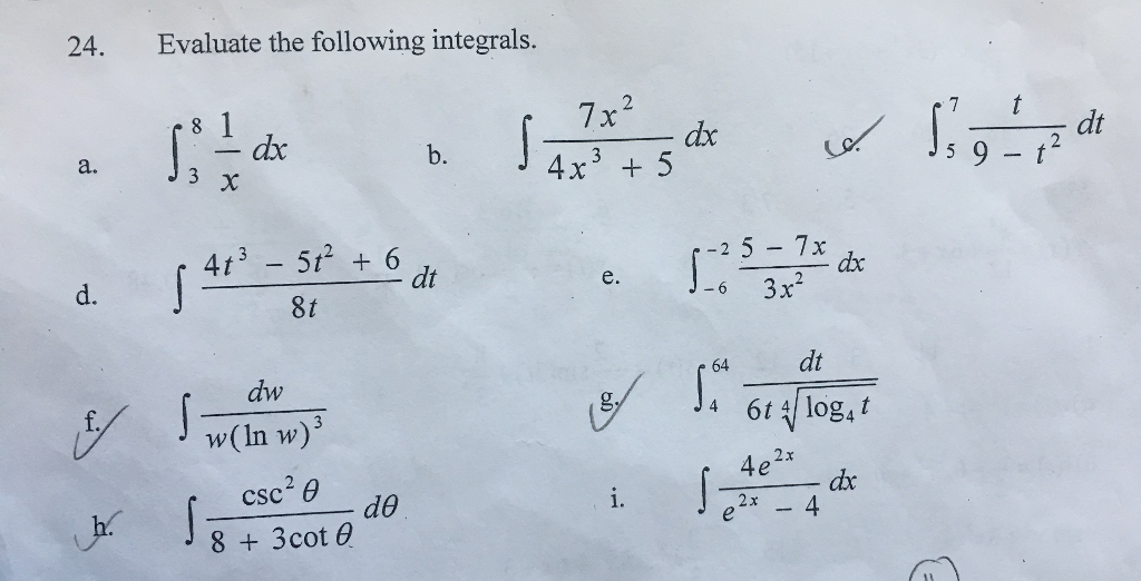 Solved Evaluate the following integrals. Integral^8_3 1/x | Chegg.com