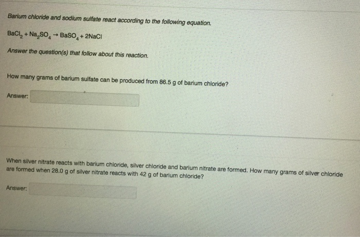 Solved Barium chloride and sodium sulfate react according to | Chegg.com