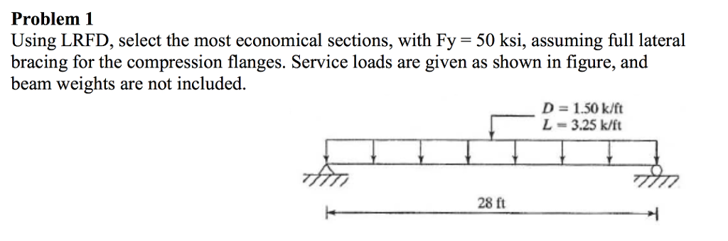 Solved Problem 1 Using LRFD, select the most economical | Chegg.com