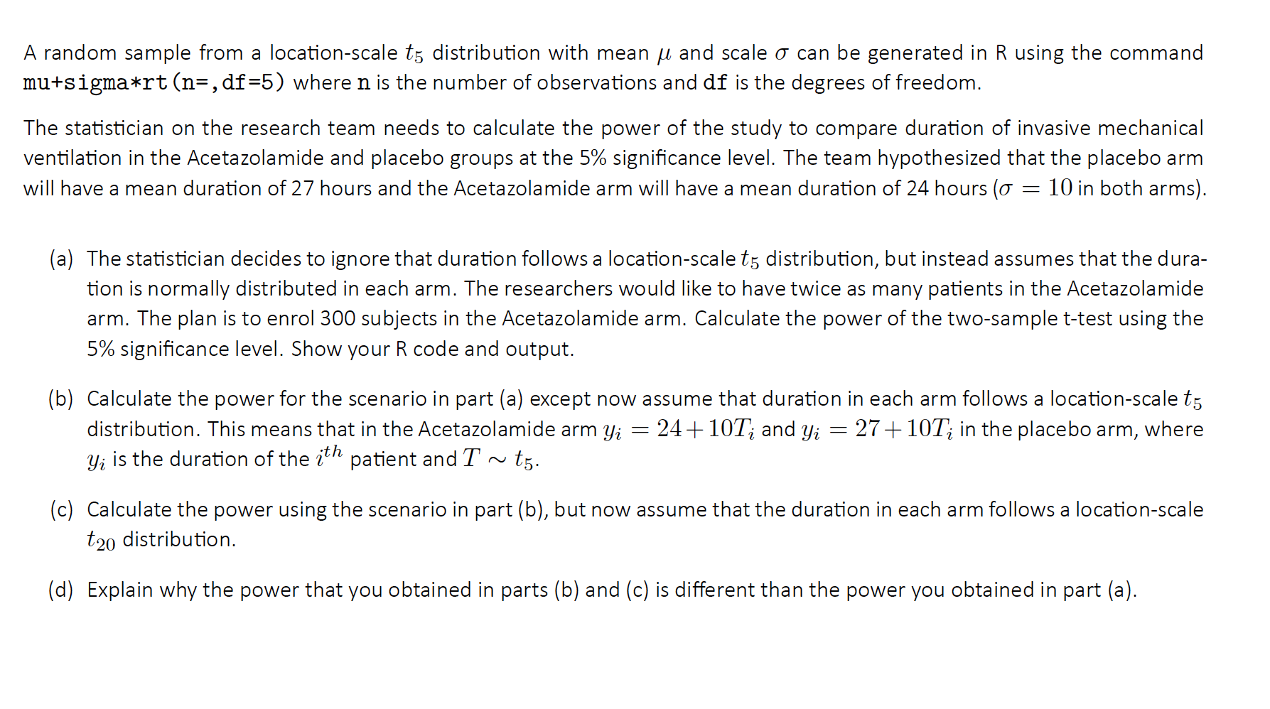 Solved A random sample from a location- scale t_5 | Chegg.com