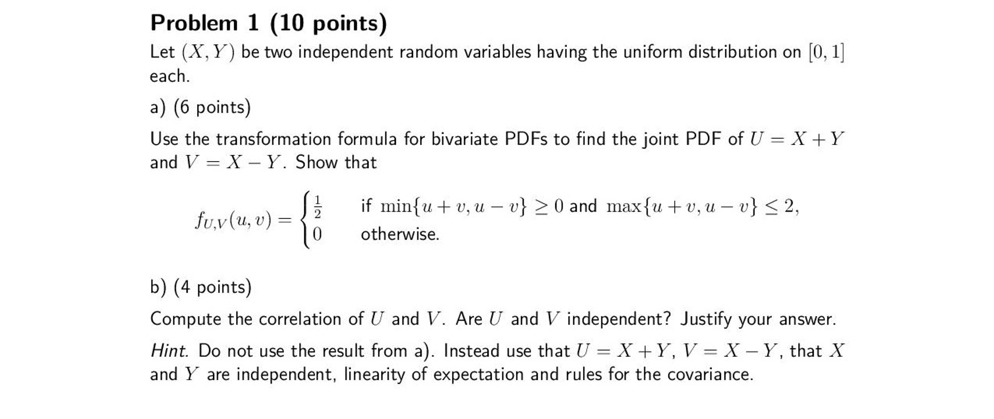 Solved Problem 1 10 points Let (X,Y) be two independent | Chegg.com