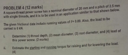 Solved A square-thread power screw has a nominal diameter of | Chegg.com