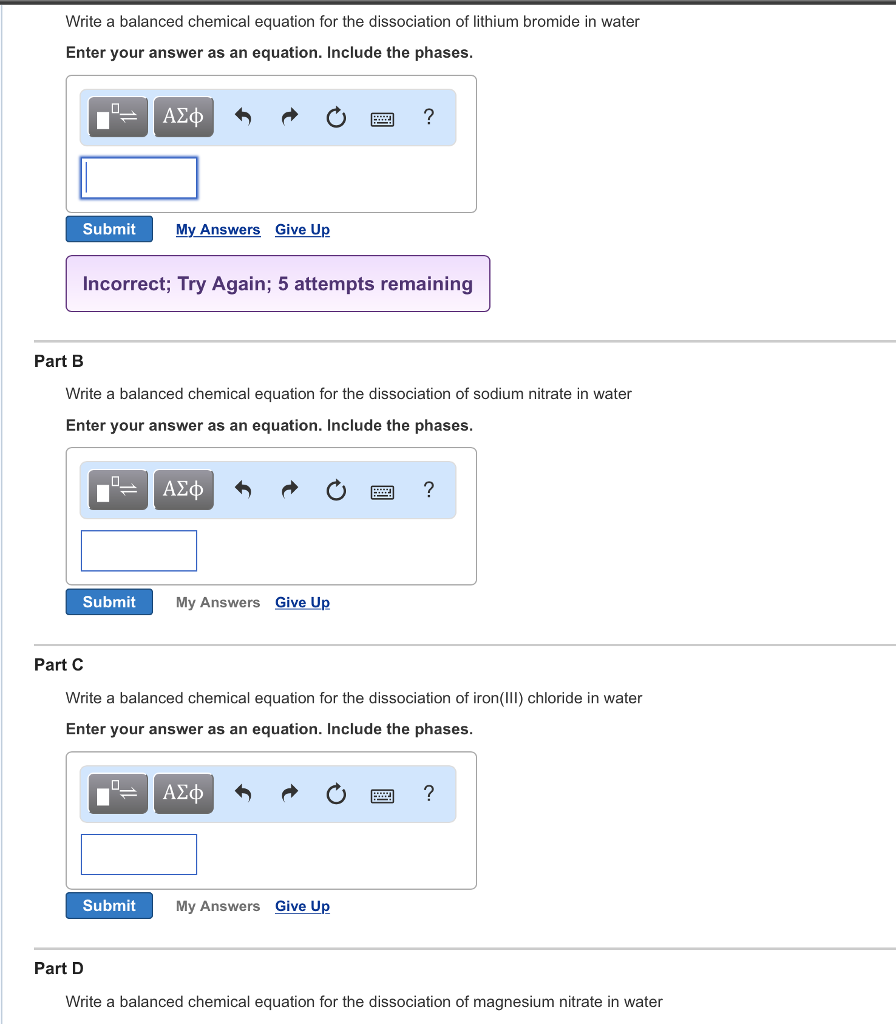 Solved Write a balanced chemical equation for the | Chegg.com