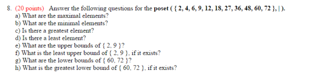 Solved Answer the following questions for the poset ({2, 4, | Chegg.com