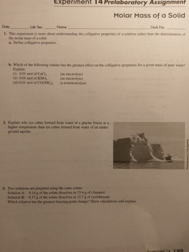 Solved Experiment 4 Prelaboratory Assignment Molar Mass of a | Chegg.com