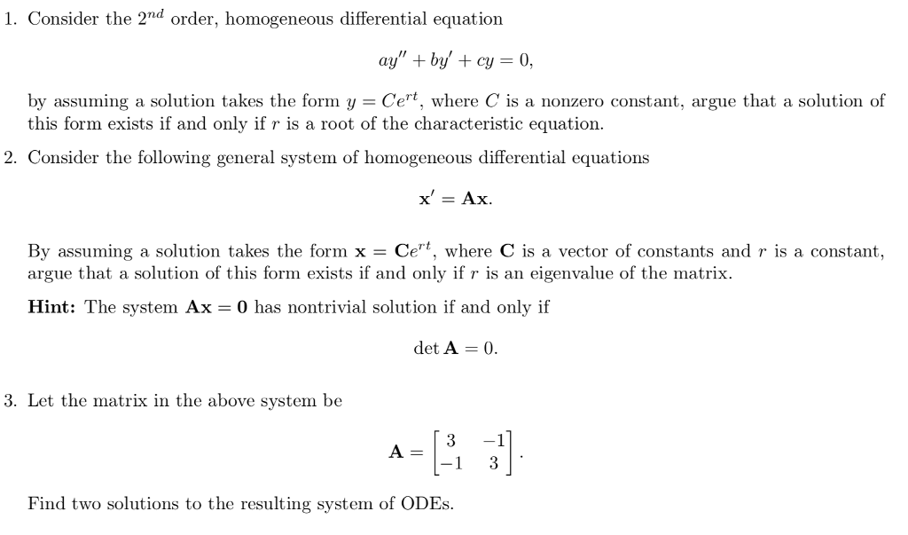 Solved 1. Consider the 2nd order, homogeneous differential | Chegg.com