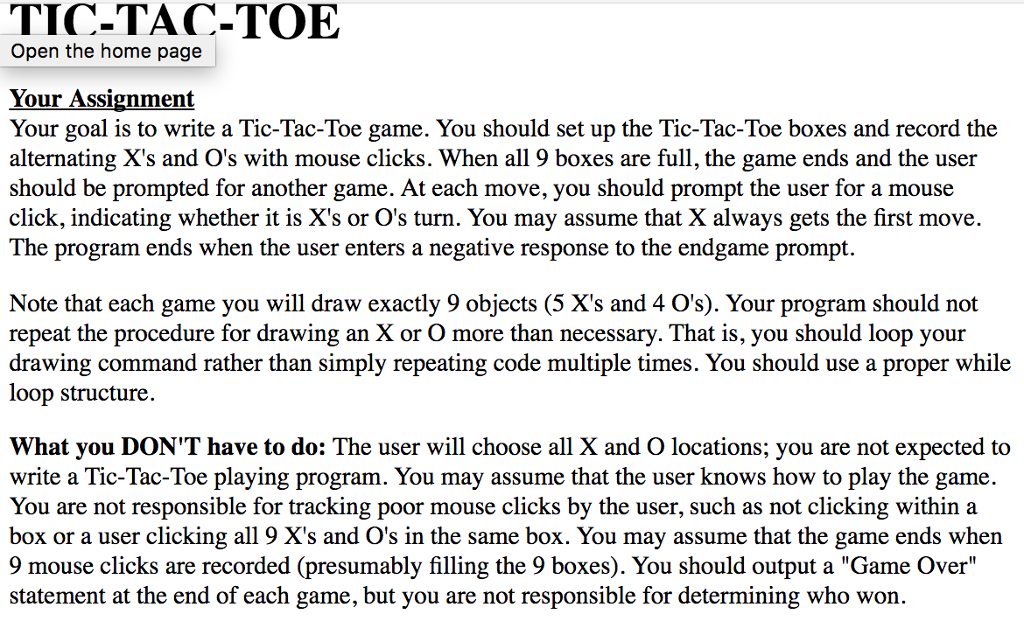 Solved TIC-TAC-TOE Open the home page Your Assignment Your | Chegg.com
