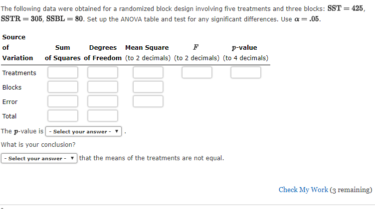 Solved The Following Data Were Obtained For A Randomized 