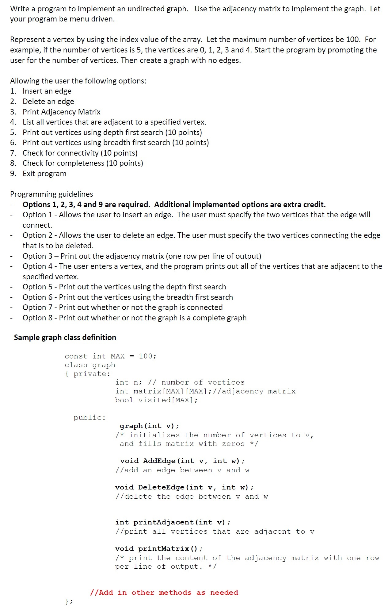 Solved Write a program to implement an undirected graph. Use | Chegg.com Solved Write a program to implement an undirected graph. Use | Chegg.com