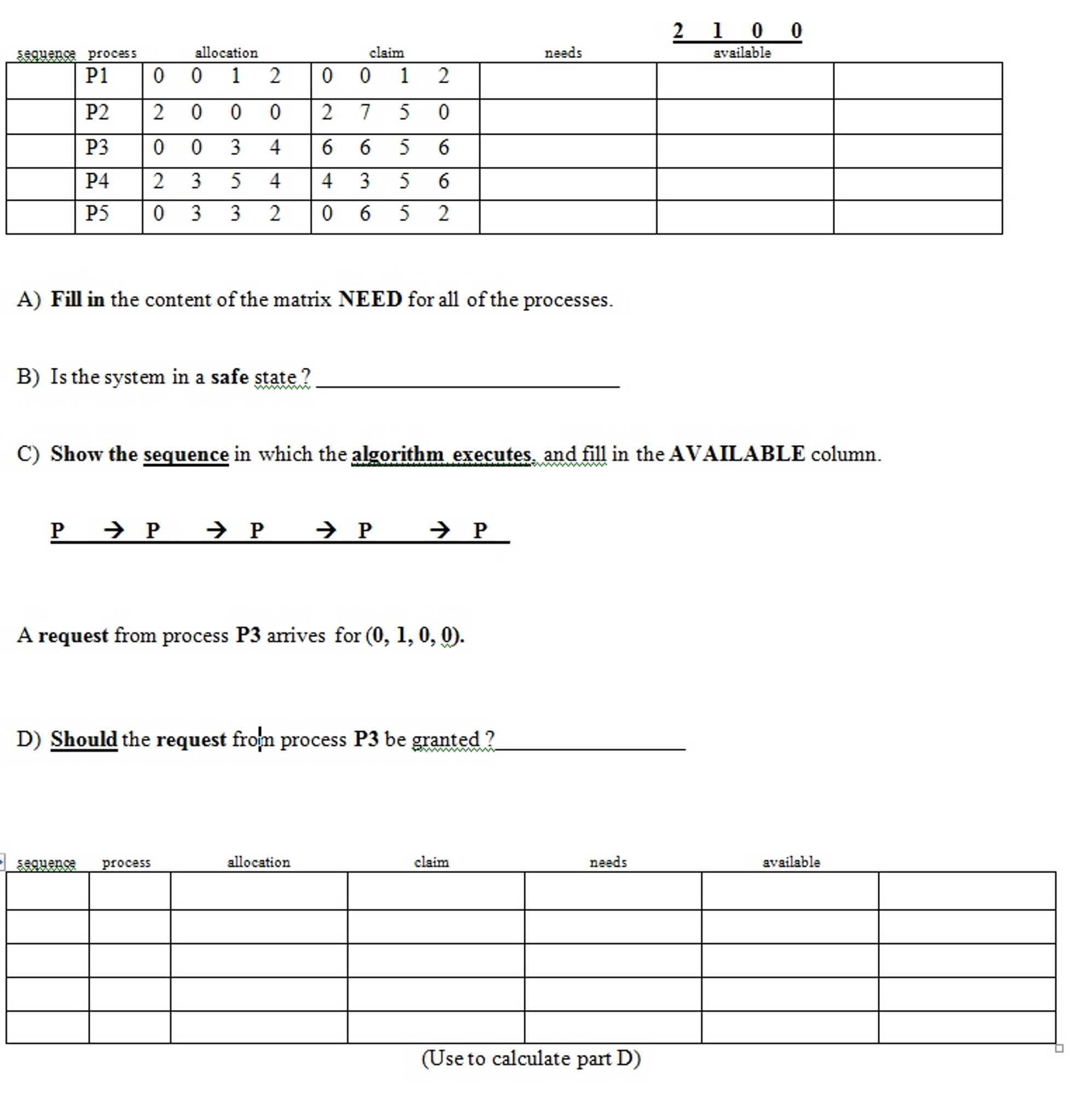 Solved Deadlock Avoidance | Chegg.com