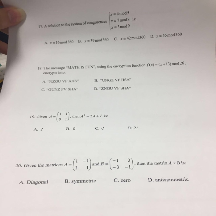 Solved A solution to the system of congruences {x = 4mod5 x | Chegg.com