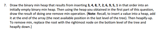 Solved Draw The Binary Min Heap That Results From Inserting 