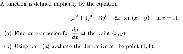 Solved A function is defined implicitly by the equation (2,2 | Chegg.com