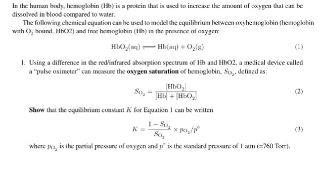 Solved In the human body, hemoglobin (Hb) is a protein that | Chegg.com