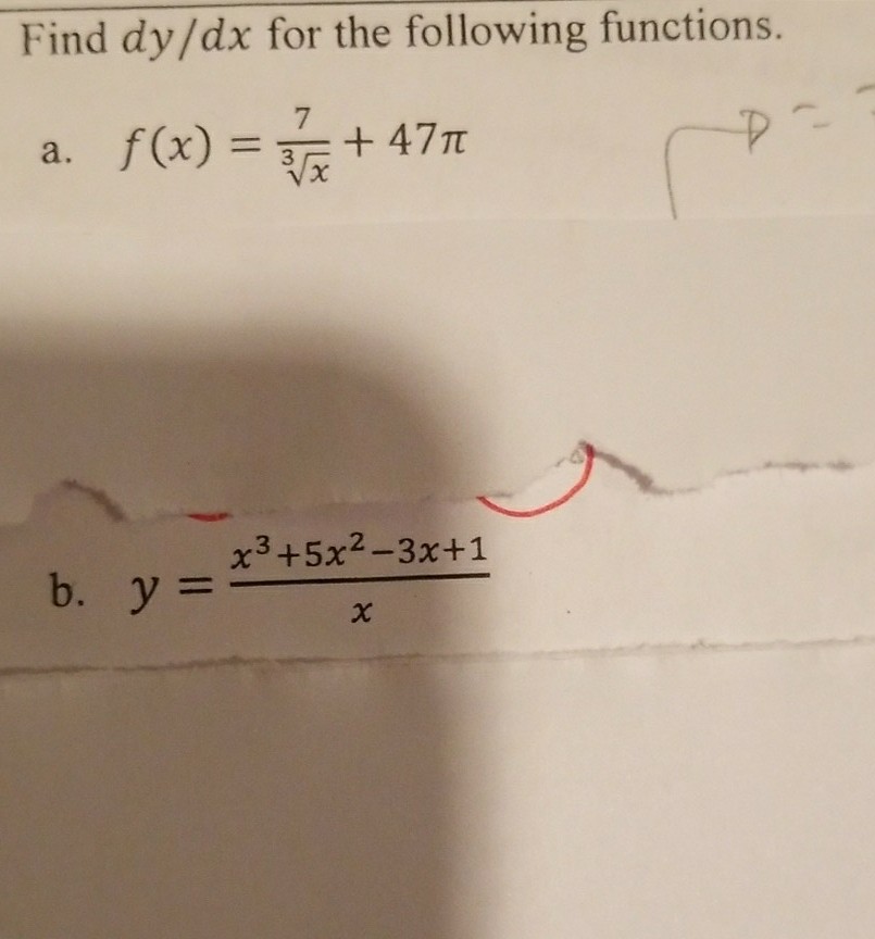 Solved Find dy/dx for the following functions. 7 f(x)- + 47π | Chegg.com