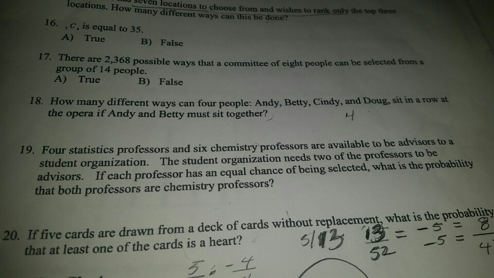 Solved locations. How many different ways can this be done? | Chegg.com