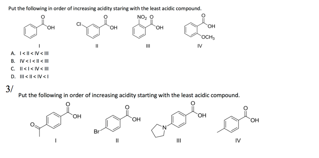 Solved Put the following in order of increasing acidity | Chegg.com