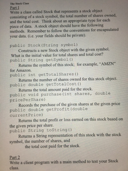 Solved The Stock Class Part I object Write a class called | Chegg.com