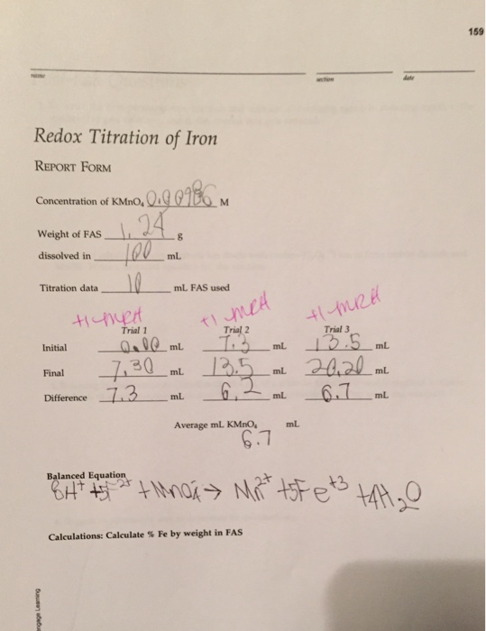 Solved How do I calculate the % of Fe by weight in FAS | Chegg.com