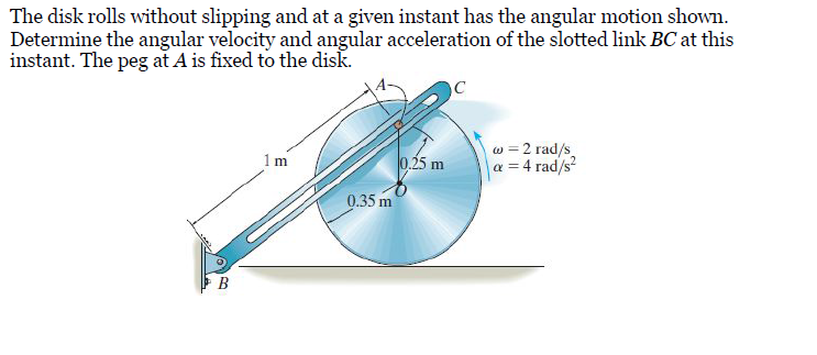 Solved The disk rolls without slipping and at a given | Chegg.com
