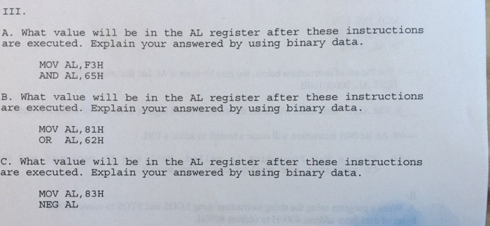 Solved What value will be in the AL register after these | Chegg.com