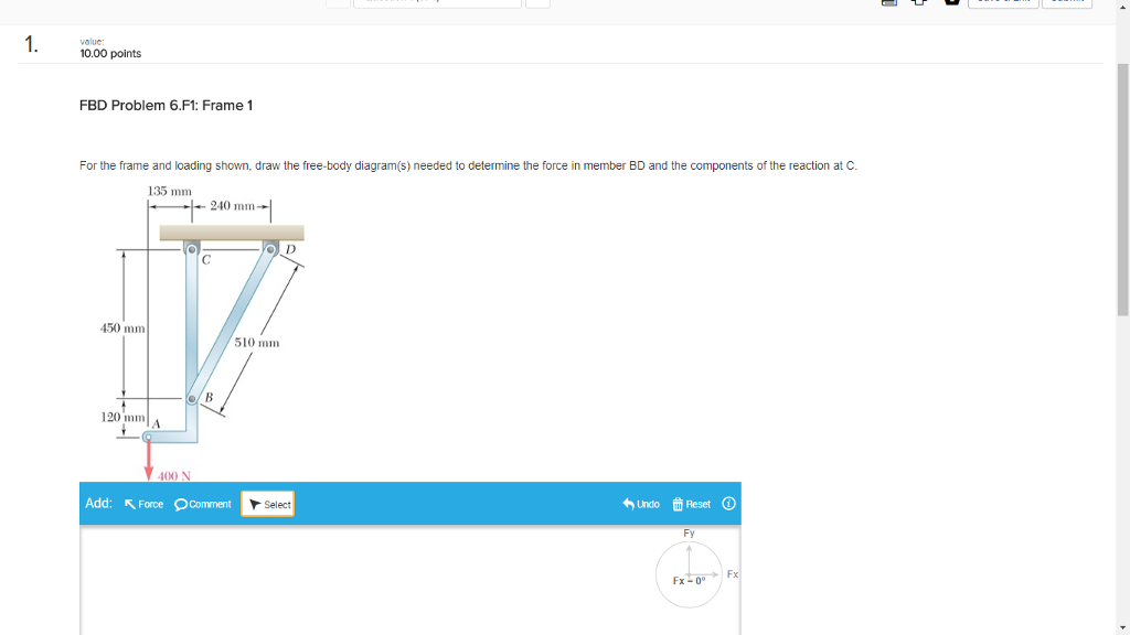 Solved 10.00 points FBD Problem 6.F1: Frame 1 For the frame | Chegg.com