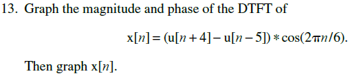 Solved Graph the magnitude and phase of the DTFT of x[n] = | Chegg.com