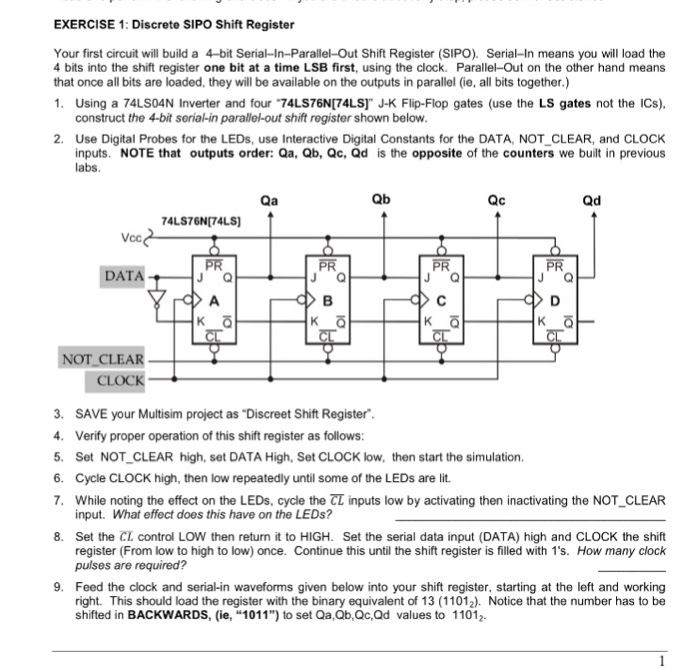 Solved EXERCISE 1: Discrete SIPO Shift Register Your first | Chegg.com
