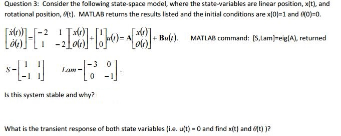 Solved Consider the following state-space model, where the | Chegg.com