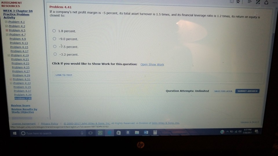 Solved ASSIGNMENT RESOURCES Problem 4.41 WEEK 3 Chapter 04 | Chegg.com