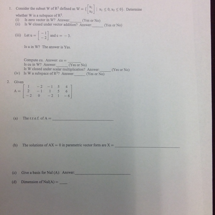 Consider the subset W of R2 defind as W = | Chegg.com