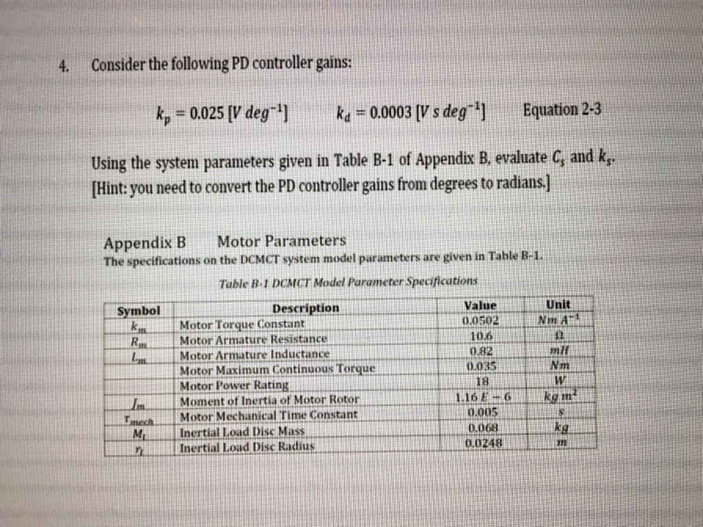 4. Consider the following PD controller gains: kp = | Chegg.com