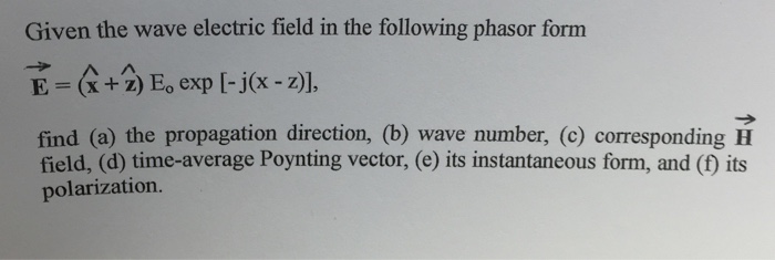 Solved Given the wave electric field in the following phasor | Chegg.com