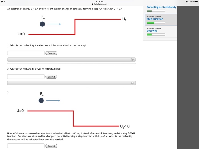 Solved An Electron Of Energy E 3 4 Ev Is Incident Sudden