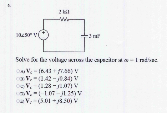 Solved Solve for the voltage across the capacitor at omega = | Chegg.com