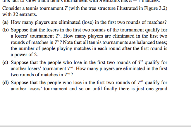 Solved Consider a tennis tournament T (with the tree | Chegg.com