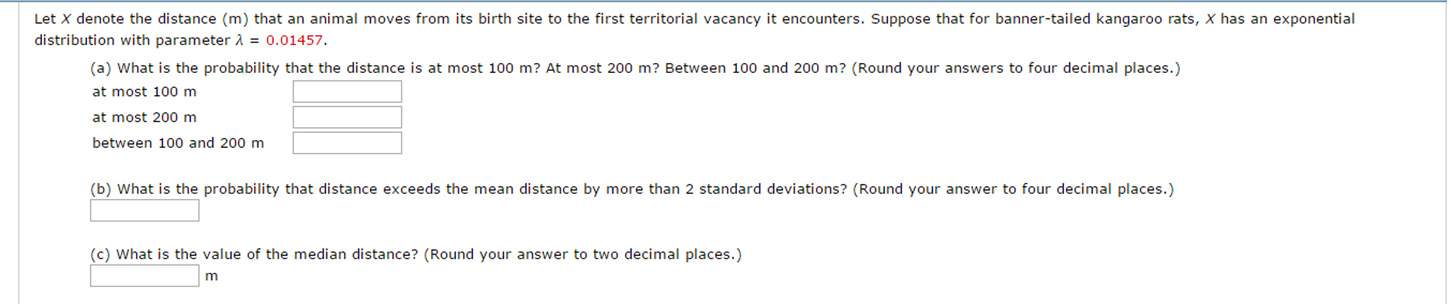 Solved Let X denote the distance (m) that an animal moves | Chegg.com