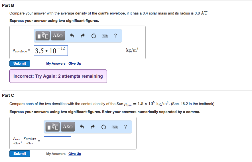Solved Part A Calculate the average density of a red-giant | Chegg.com
