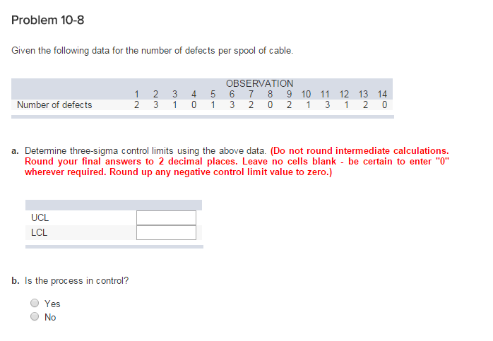 Solved Given the following data for the number of defects | Chegg.com