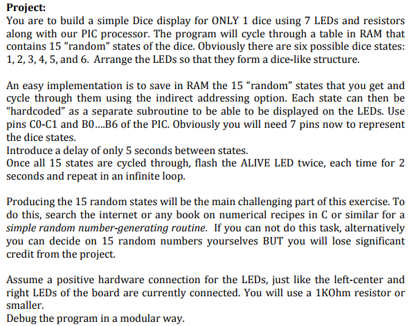 Project: You are to build a simple Dice display for | Chegg.com