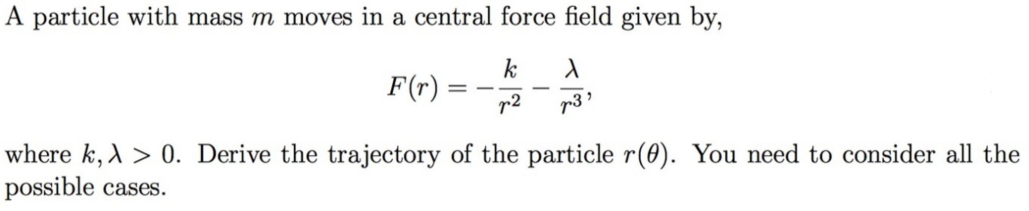 Solved A particle with mass m moves in a central force field | Chegg.com